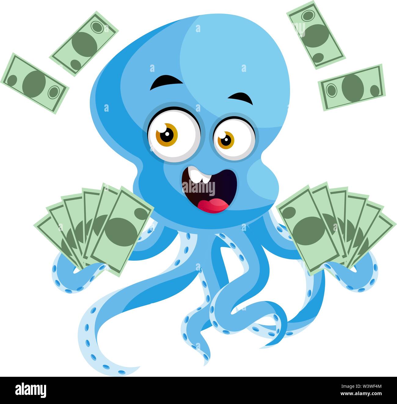 Octopus with money, illustration, vector on white background Stock ...