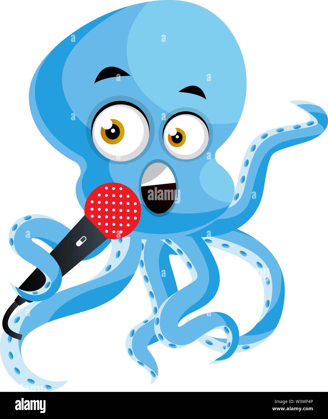 Octopus singing on microphone, illustration, vector on white background ...