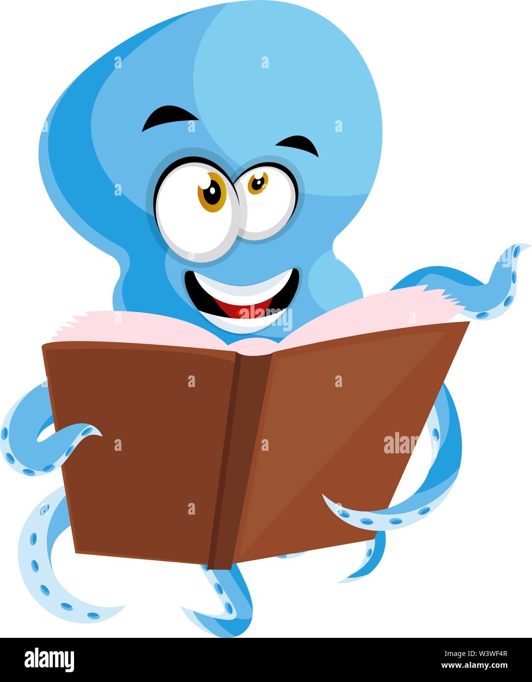 Octopus reading book, illustration, vector on white background Stock ...