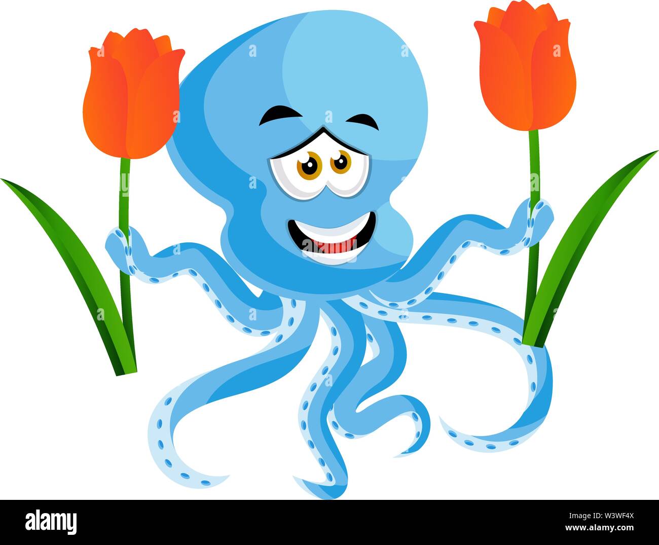 Octopus holding flowers, illustration, vector on white background Stock ...