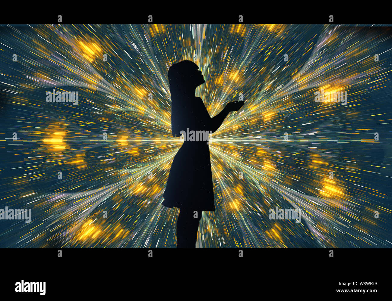 Abstract artistic unique illustration of a woman raising her hand and ...