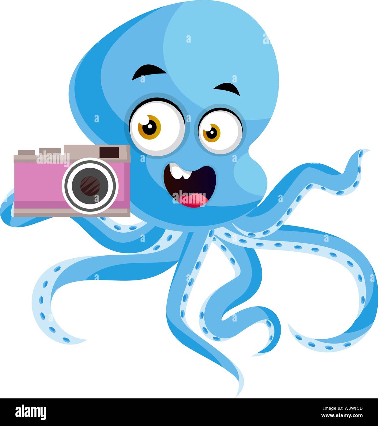 Octopus with camera, illustration, vector on white background Stock ...