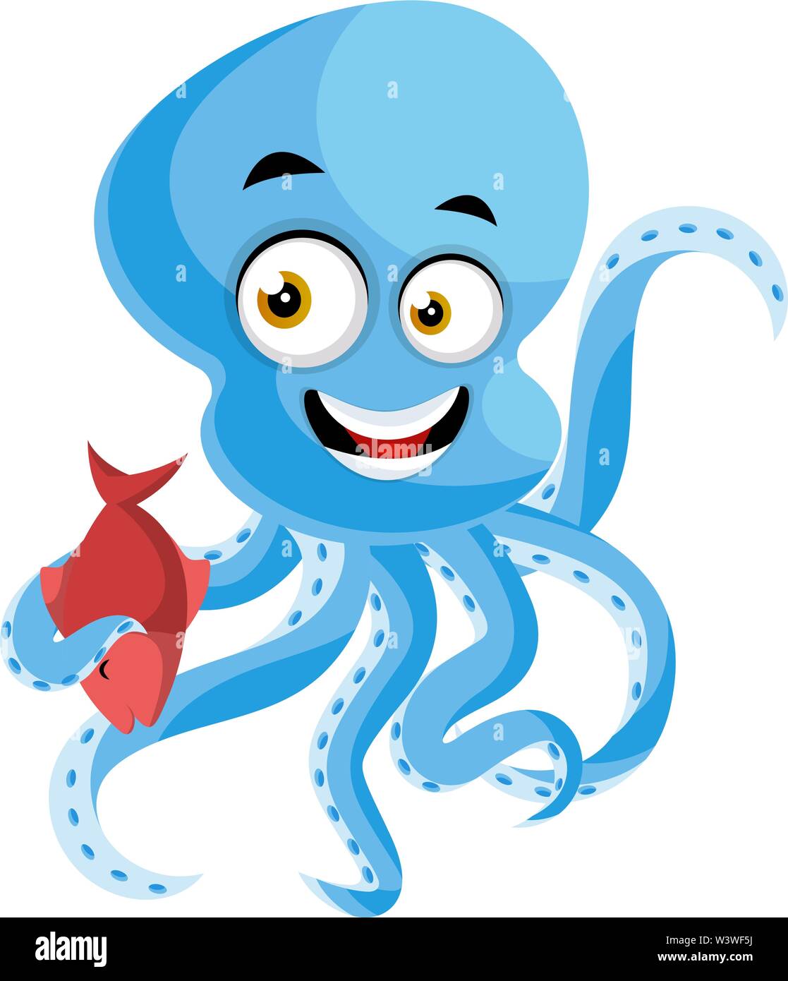 Octopus holding red fish, illustration, vector on white background ...