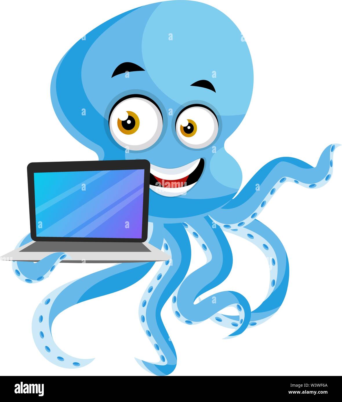 Octopus with laptop, illustration, vector on white background Stock ...