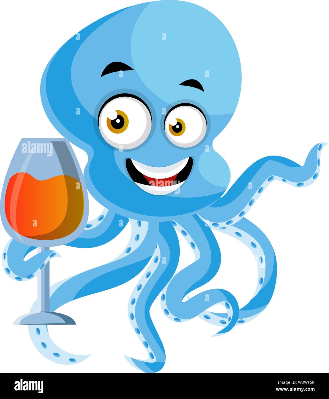 Octopus with drink, illustration, vector on white background Stock ...