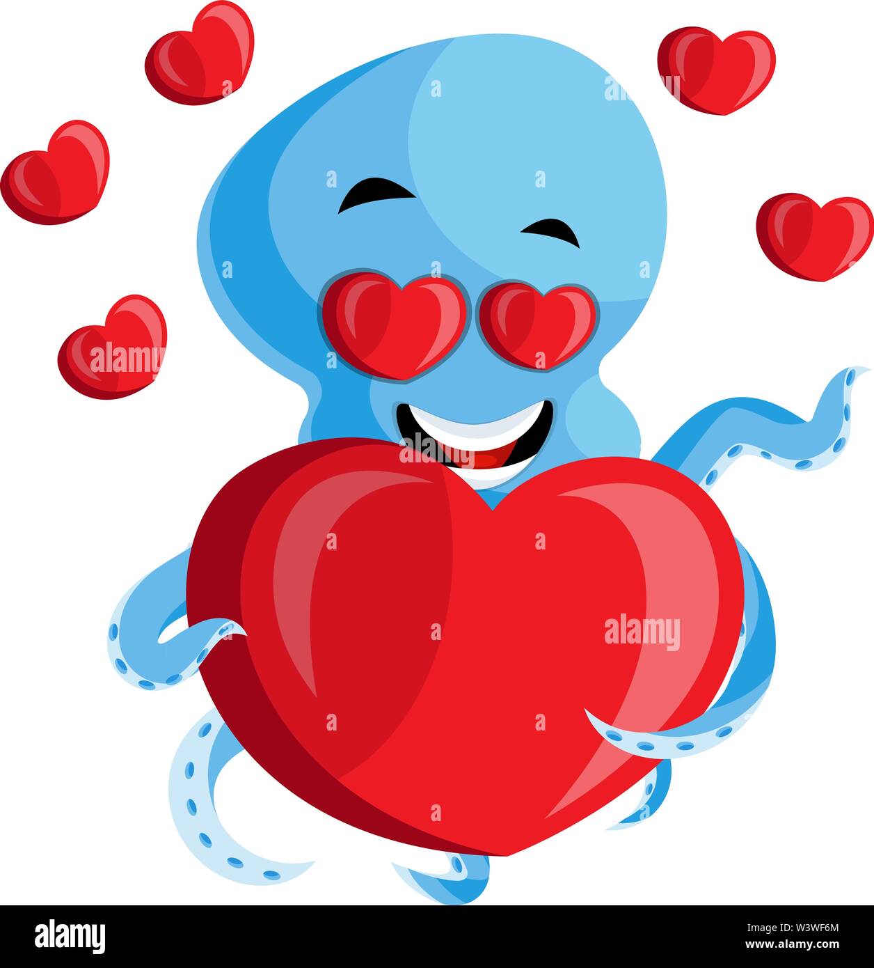 Octopus with heart, illustration, vector on white background Stock ...