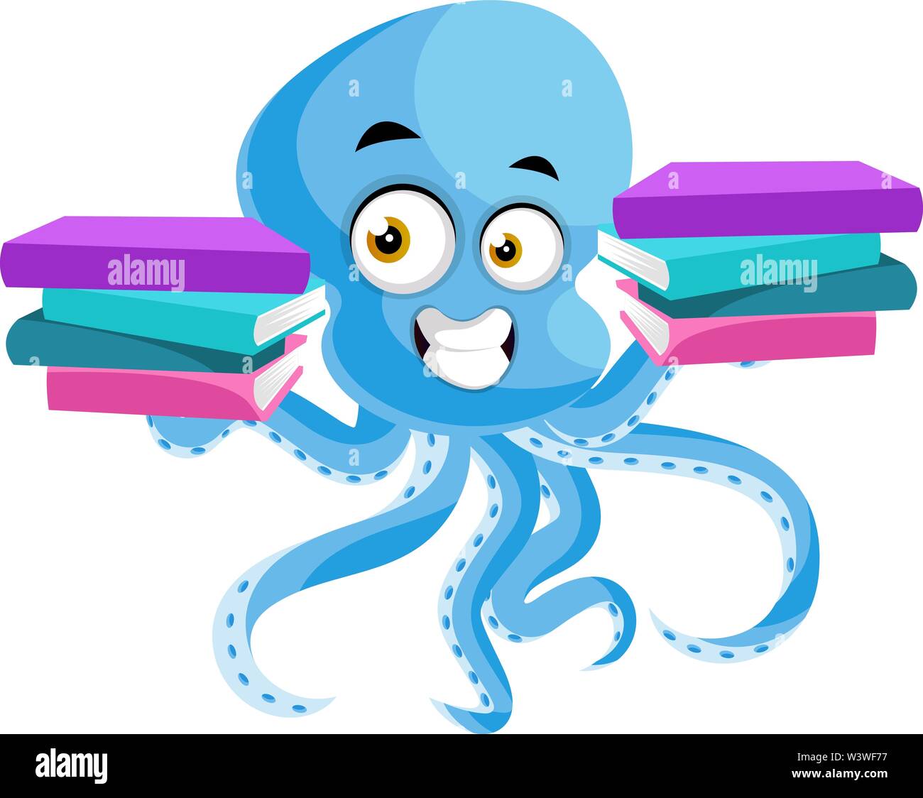 Octopus with books, illustration, vector on white background Stock ...