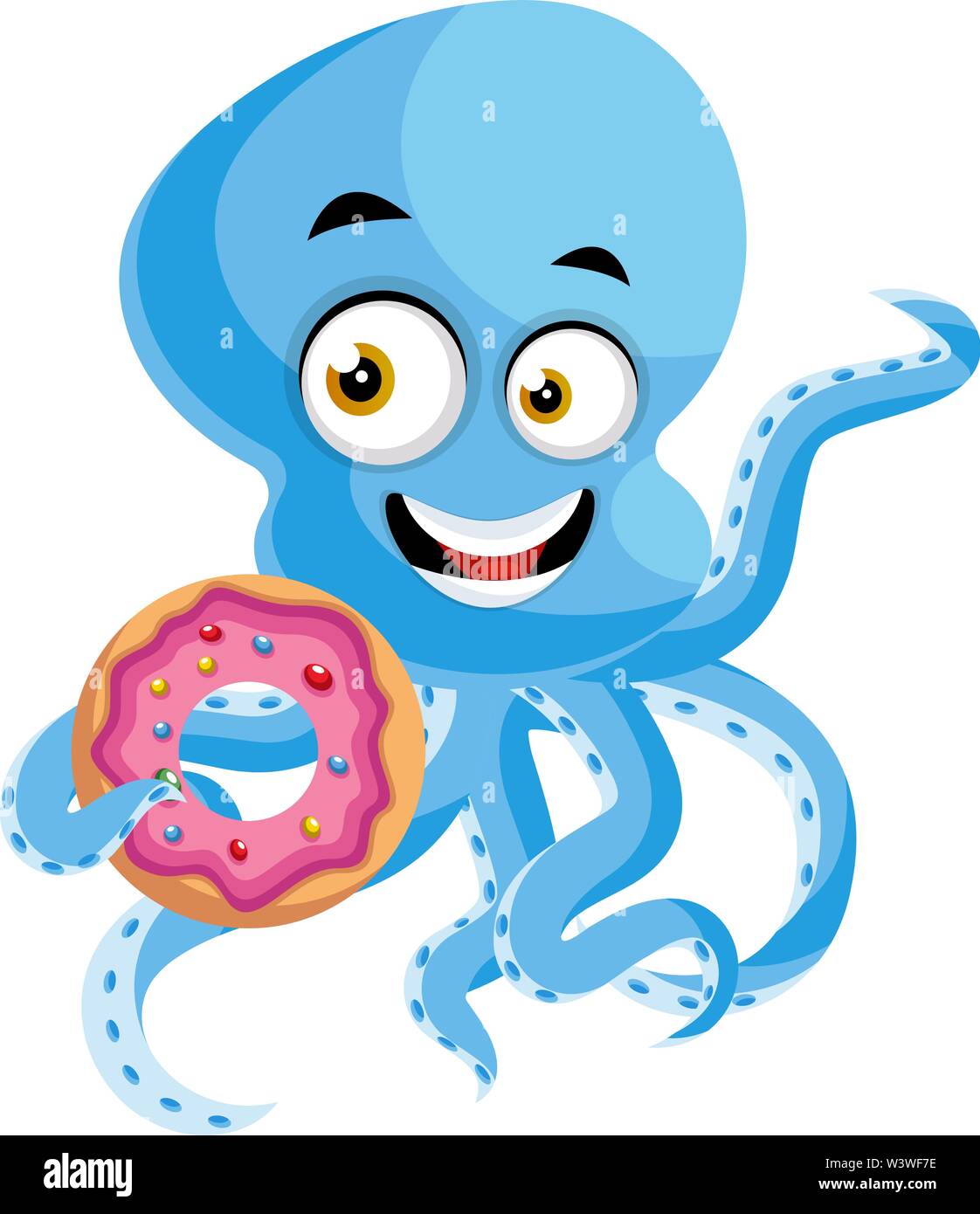 Octopus with donut, illustration, vector on white background Stock ...