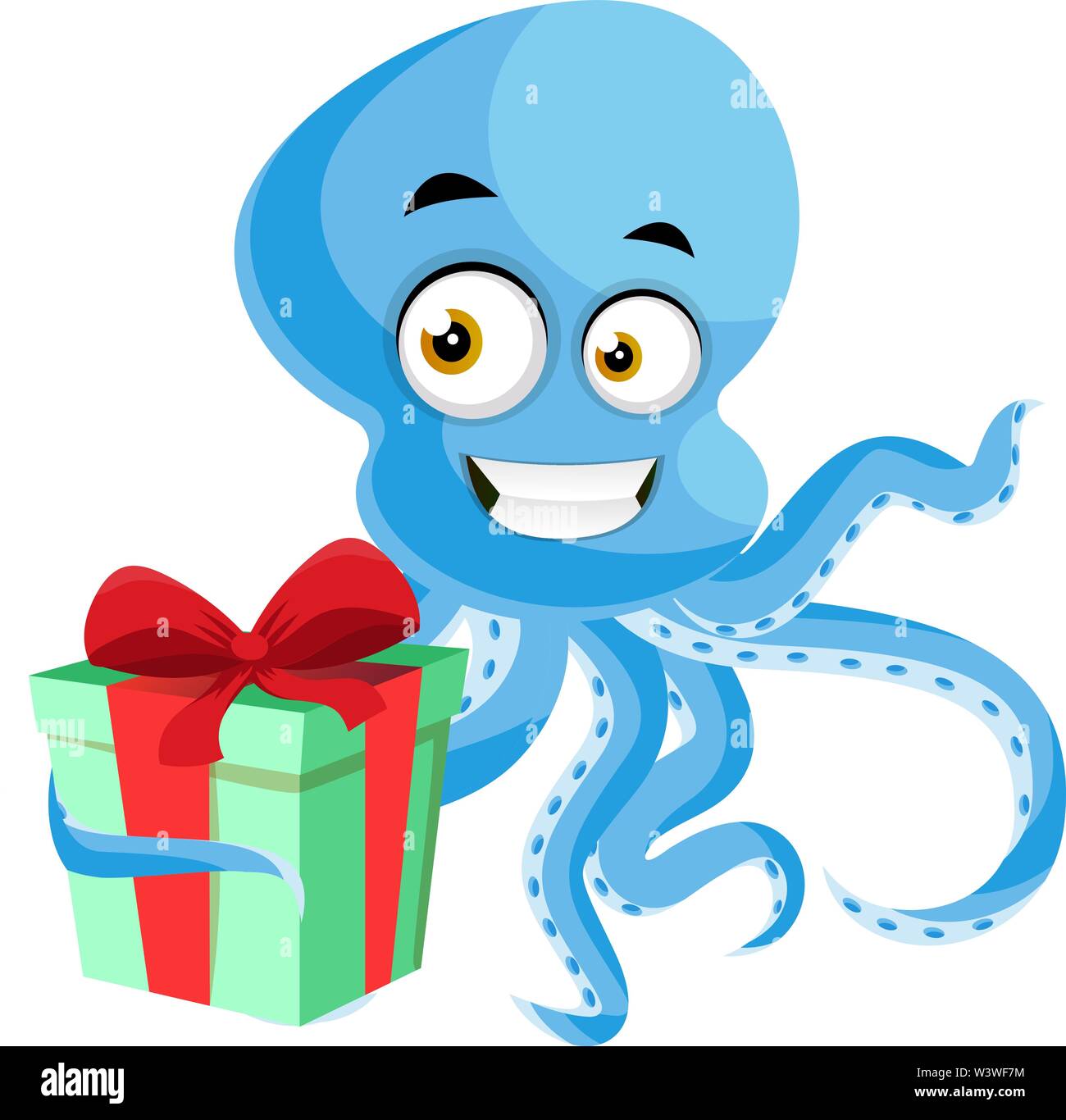 Octopus with gift, illustration, vector on white background Stock ...