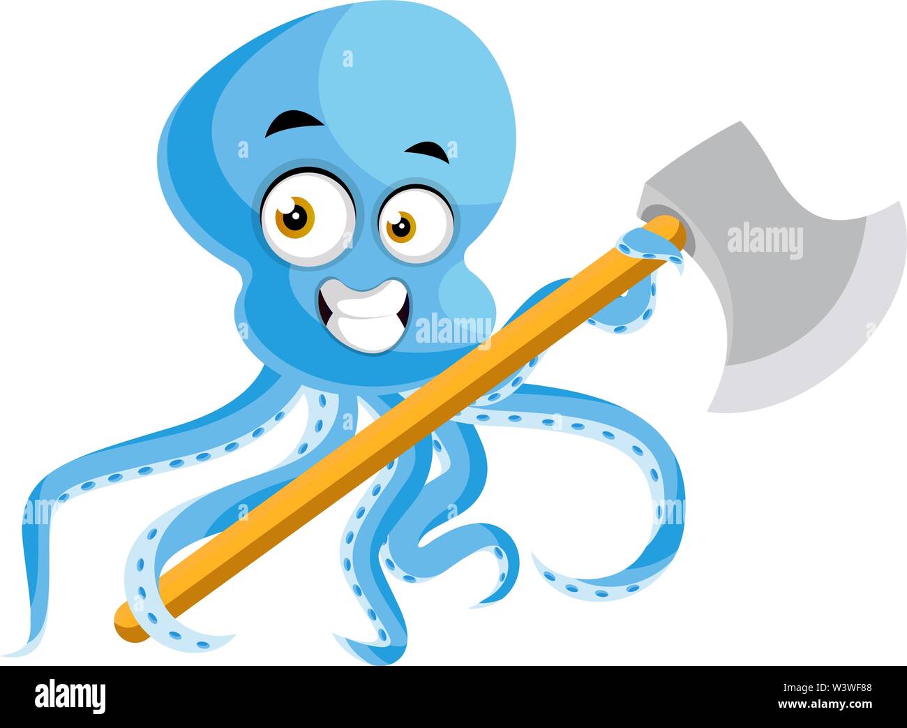 Octopus with big axe, illustration, vector on white background Stock ...