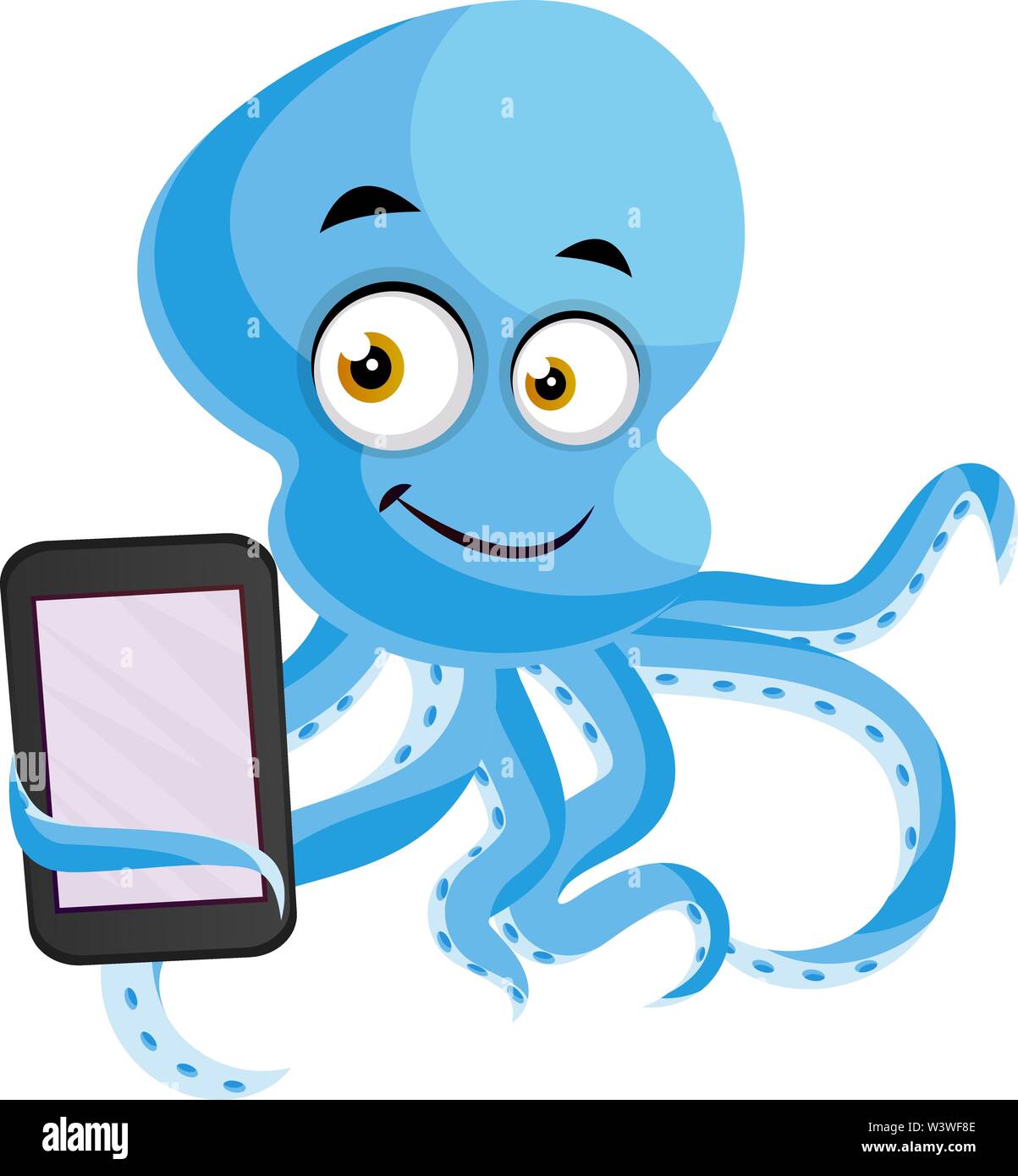 Octopus with tablet, illustration, vector on white background Stock ...