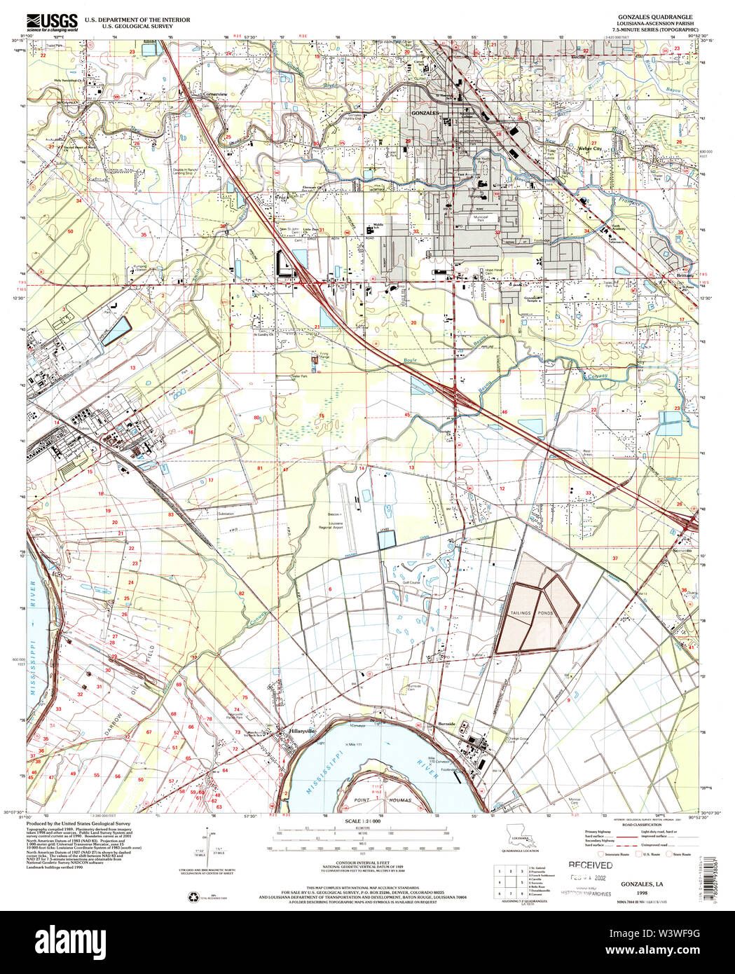 USGS TOPO Map Louisiana LA Gonzales 332100 1998 24000 Restoration Stock ...