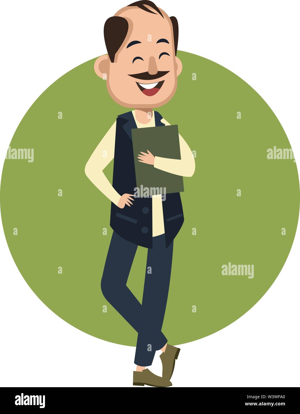 Happy man with notebook, illustration, vector on white background Stock ...