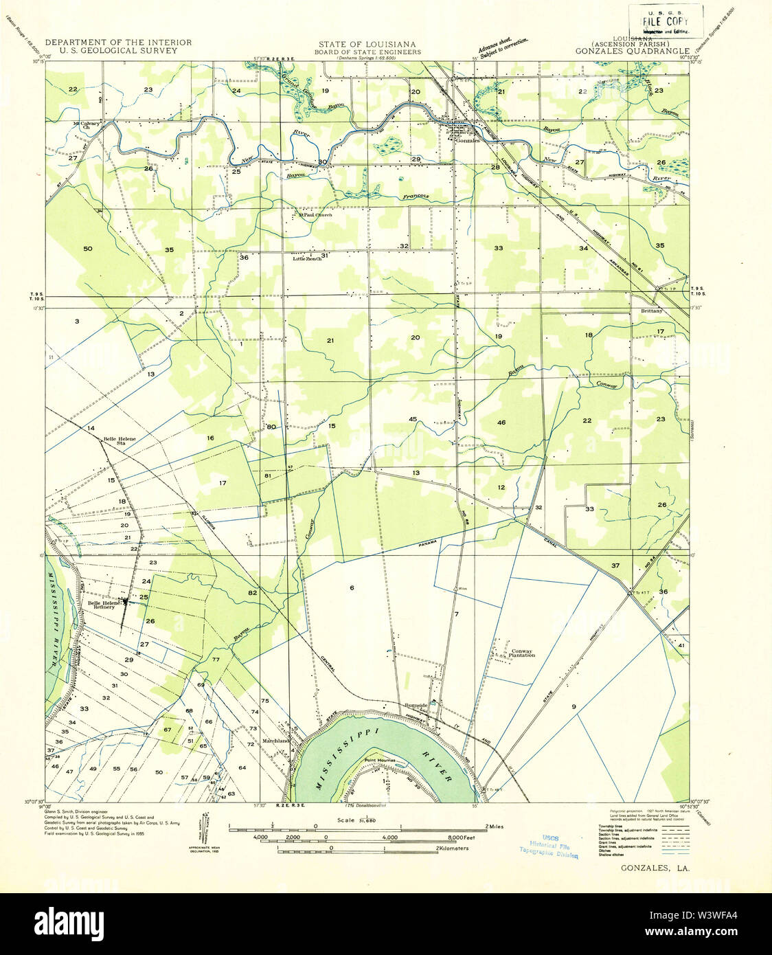 USGS TOPO Map Louisiana LA Gonzales 333794 1935 31680 Restoration Stock ...