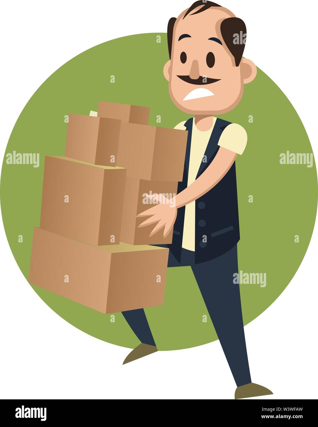 Man holding boxes, illustration, vector on white background Stock ...