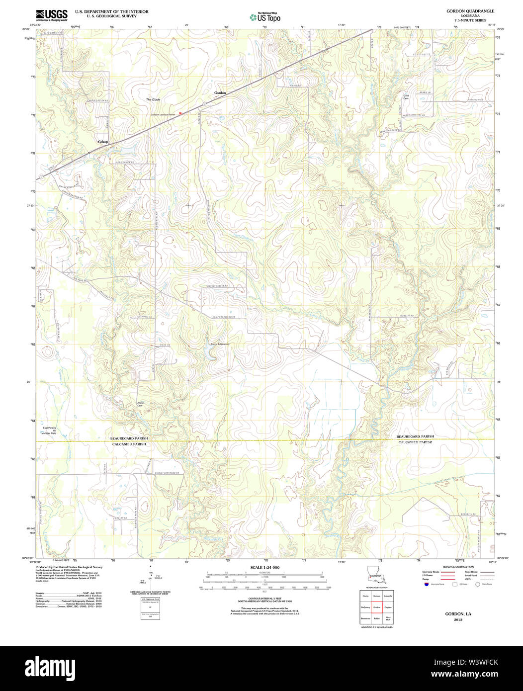 USGS TOPO Map Louisiana LA Gordon 20120322 TM Restoration Stock Photo ...