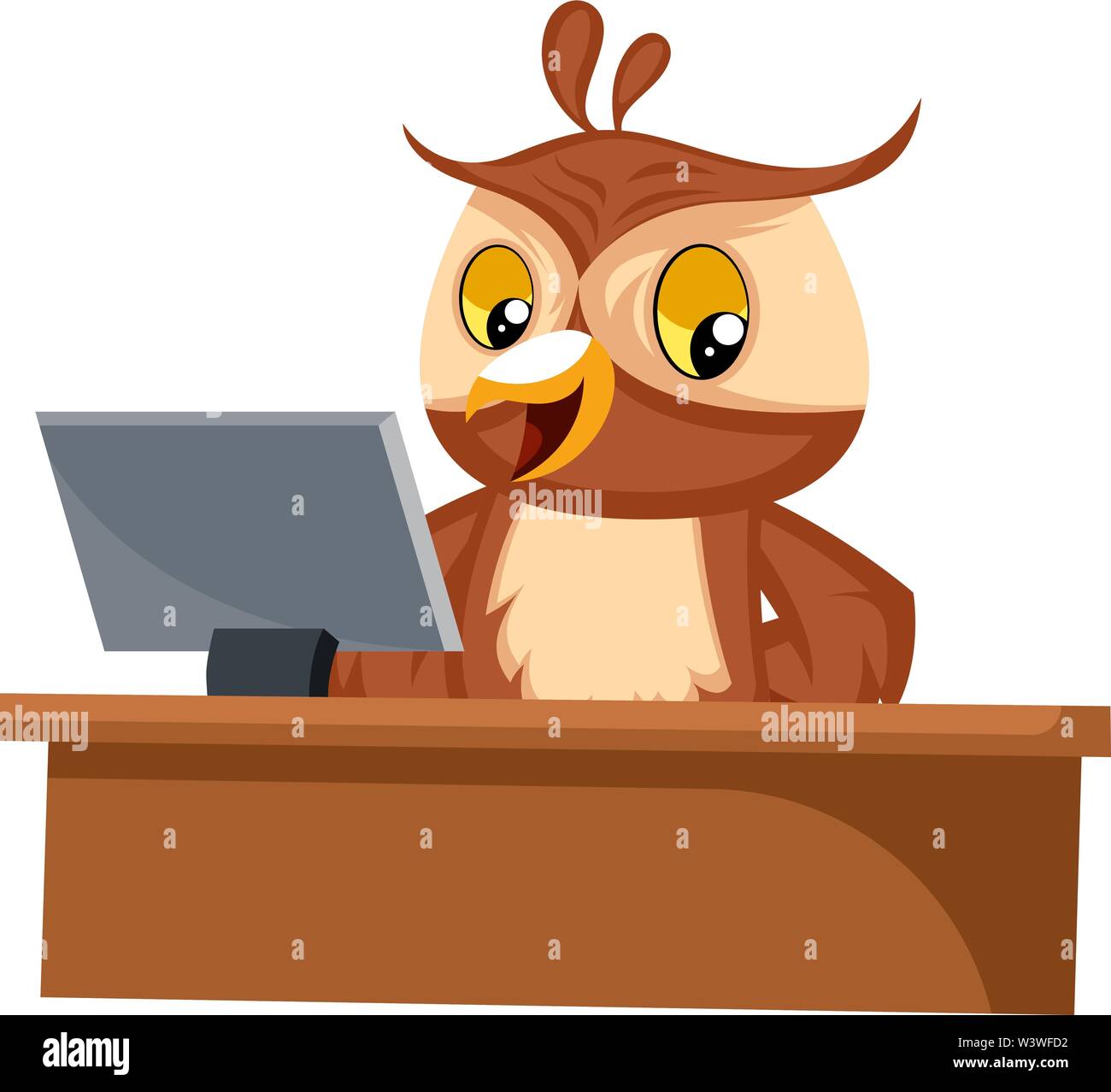 Owl working on computer, illustration, vector on white background Stock ... Owl working on computer, illustration, vector on white background Stock ...
