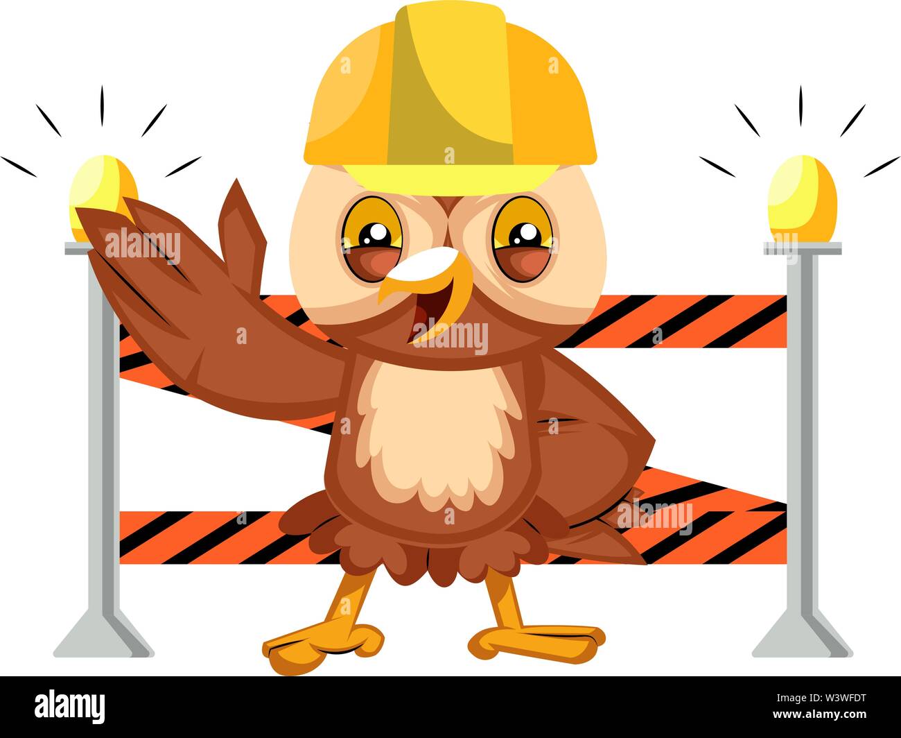 Owl on construction yard, illustration, vector on white background ...