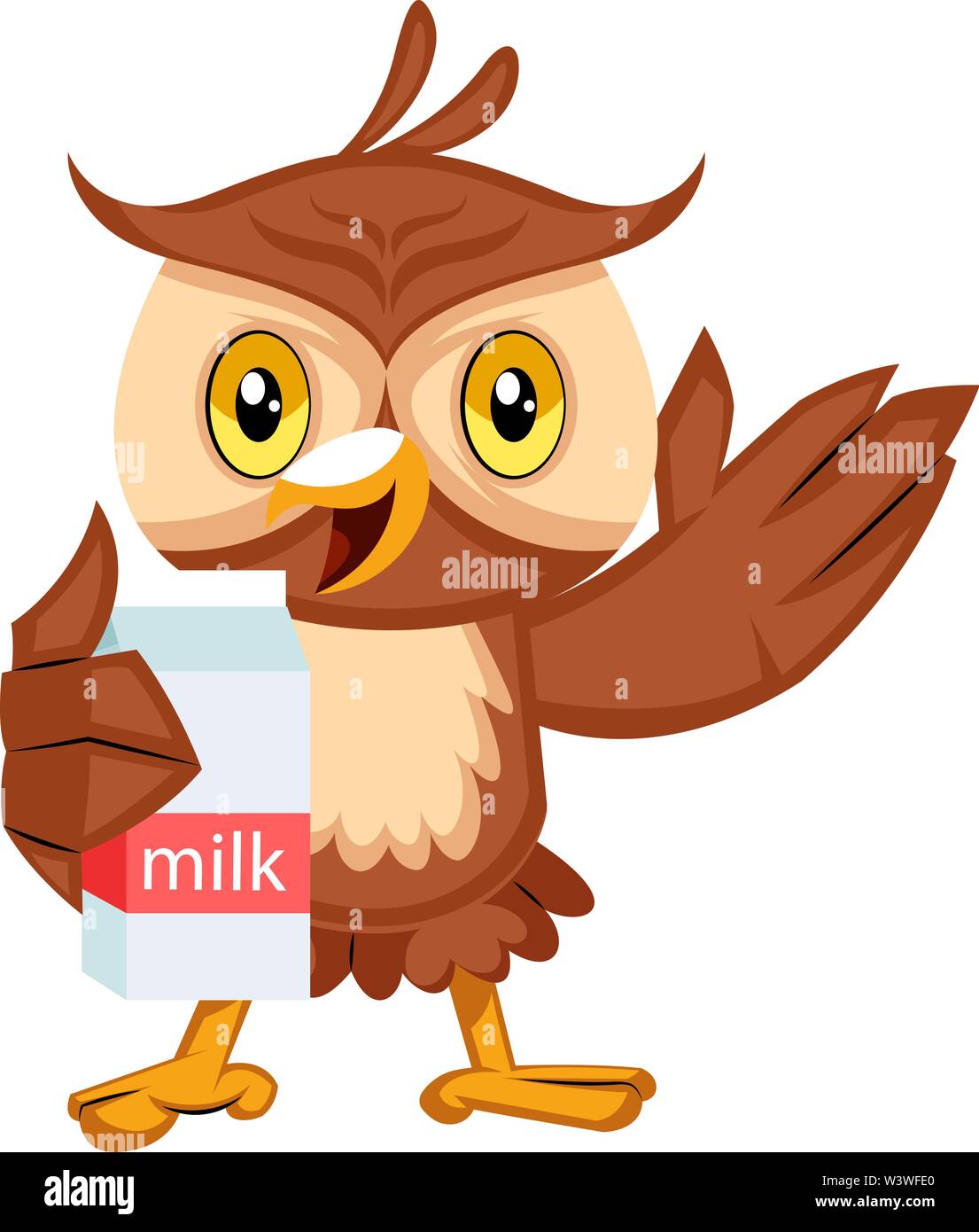 Owl holding milk, illustration, vector on white background Stock Vector ...
