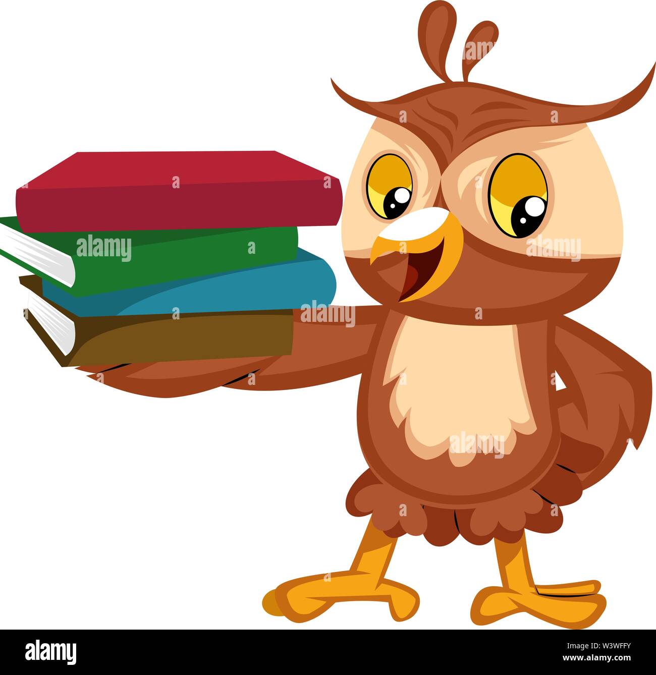 Owl with books, illustration, vector on white background Stock Vector ...