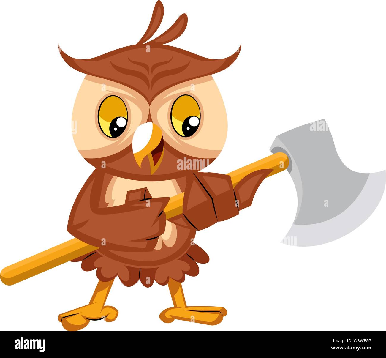Owl holding big axe, illustration, vector on white background Stock ...