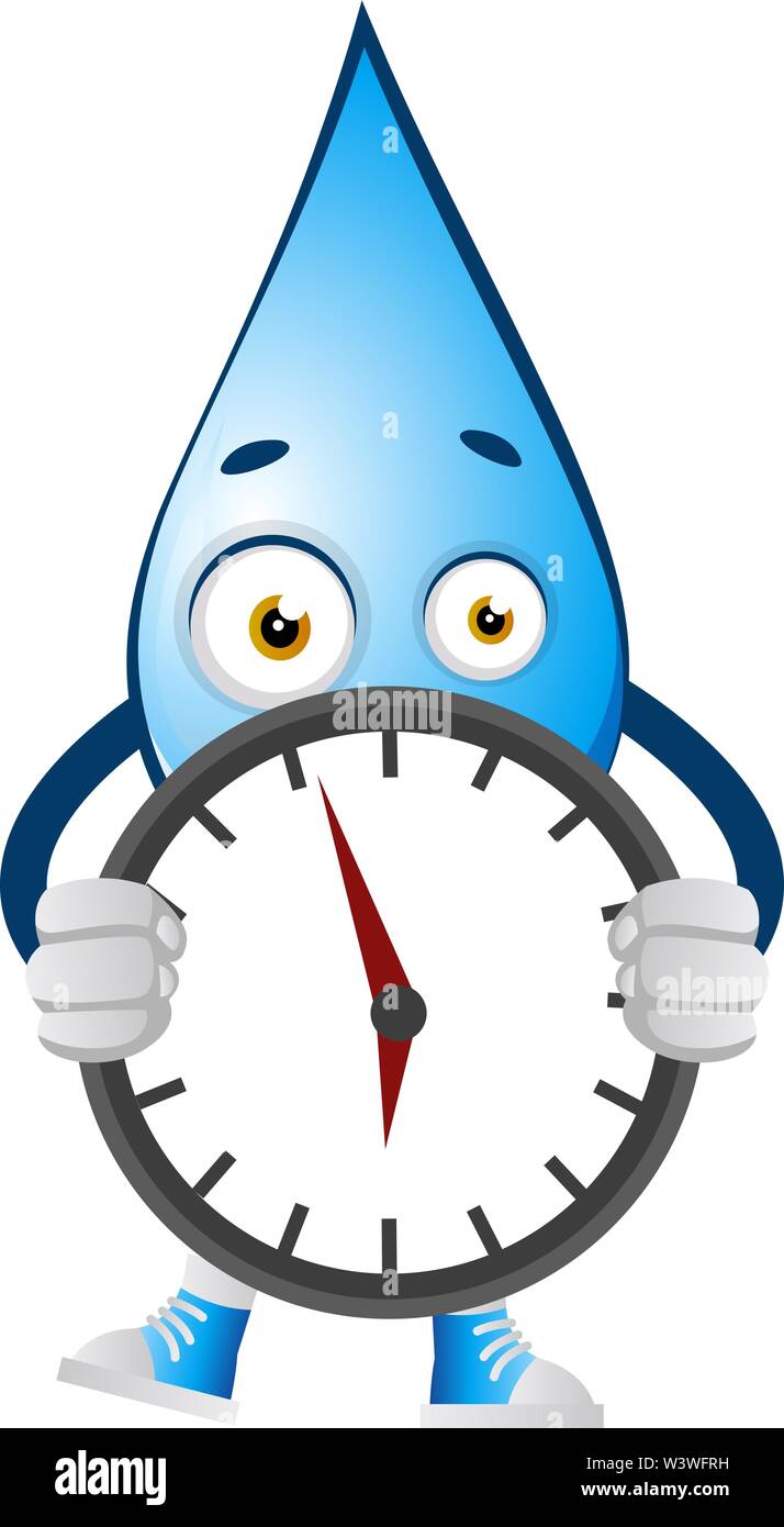 Water drop holding clock, illustration, vector on white background ...