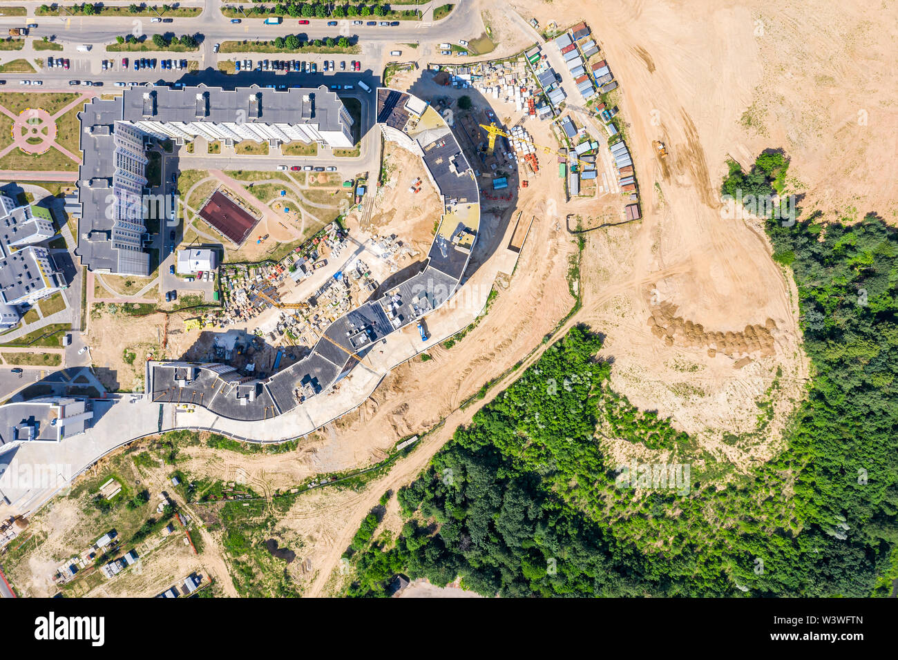 aerial top view of city construction site. building of new multistory ...