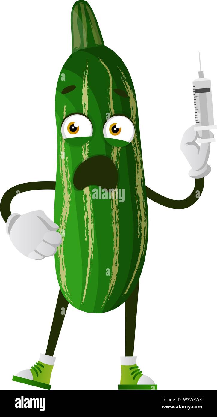 Cucumber with injection, illustration, vector on white background Stock ...