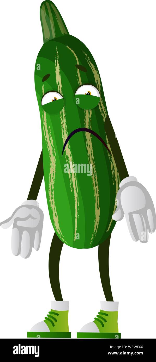 Sad cucumber, illustration, vector on white background Stock Vector ...