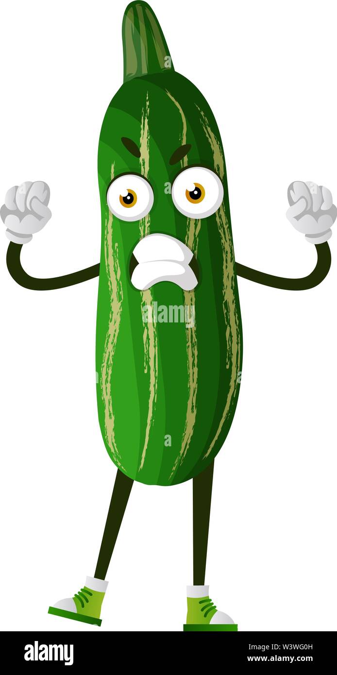 Angry cucumber, illustration, vector on white background Stock Vector ...