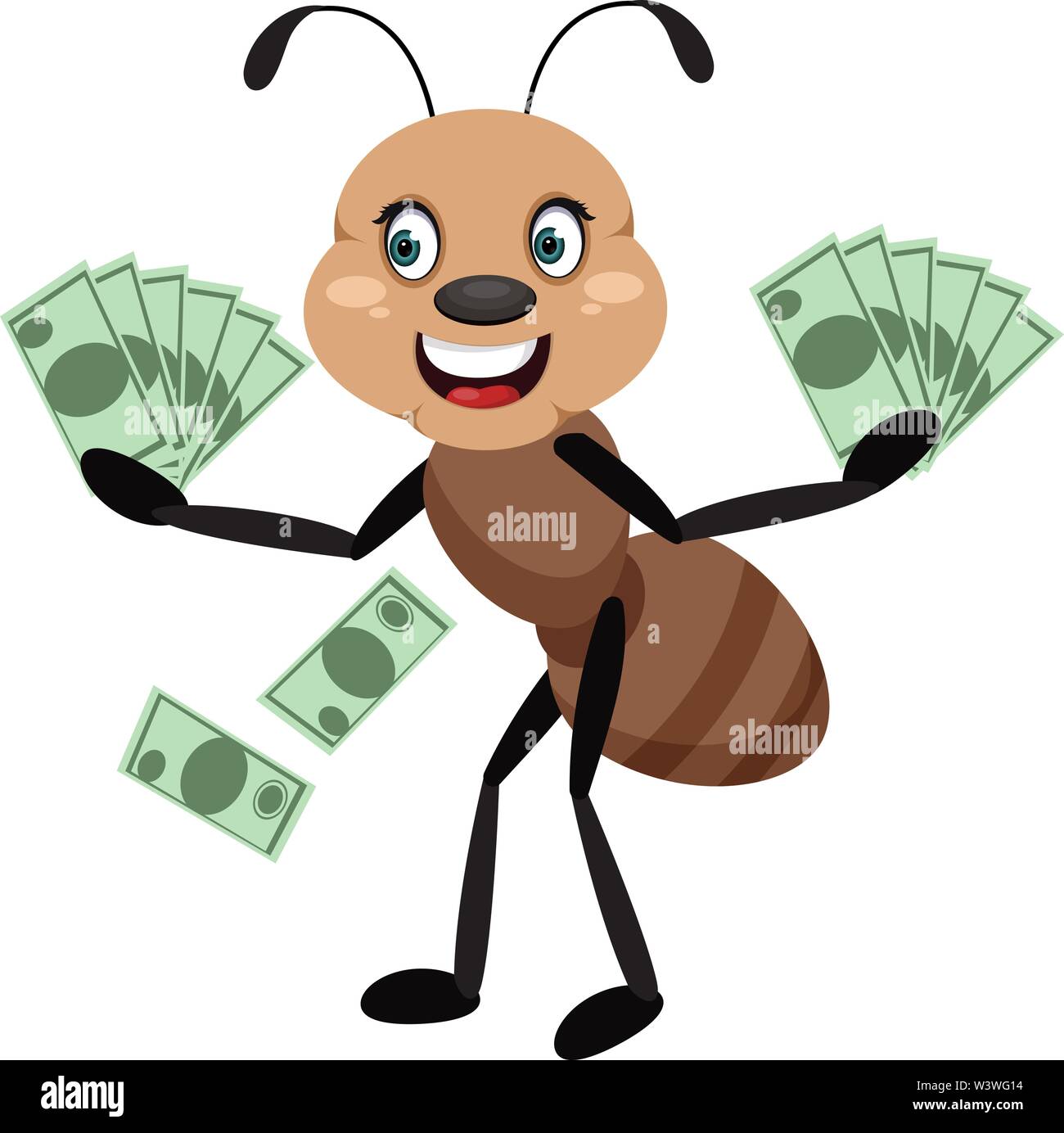 Ant holding money, illustration, vector on white background Stock ...