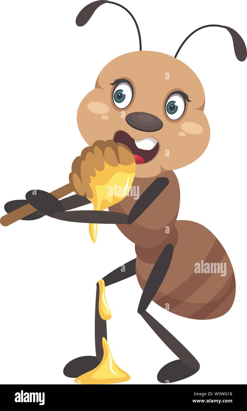 Ant eating honey, illustration, vector on white background Stock Vector ...