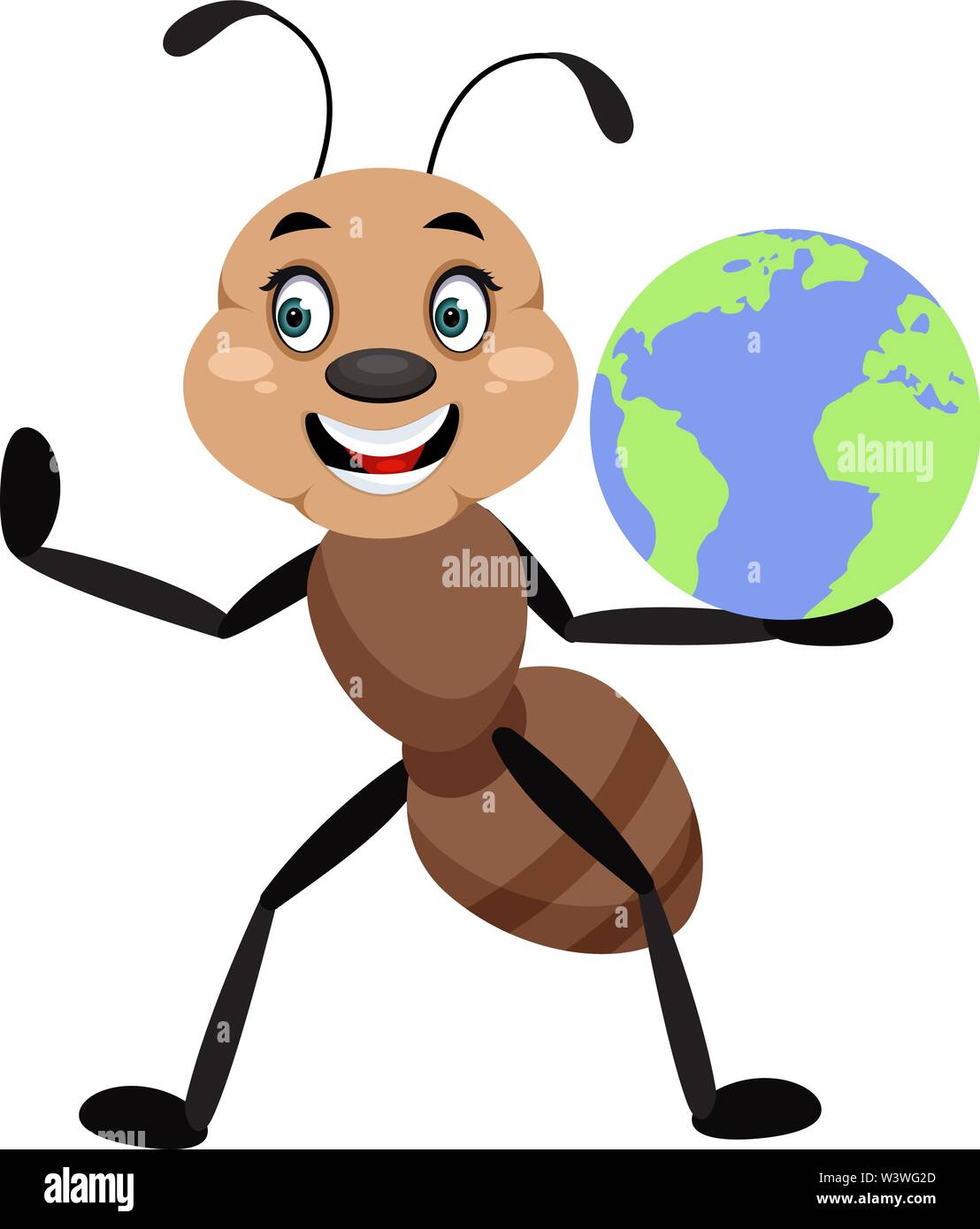 Ant with planet earth, illustration, vector on white background Stock ...