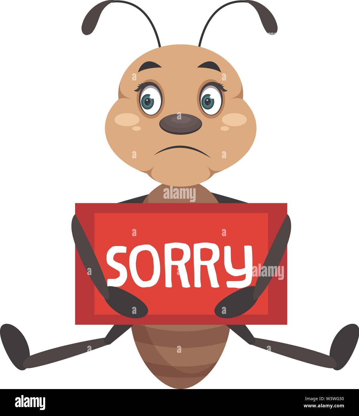Ant with sorry sign, illustration, vector on white background Stock ...