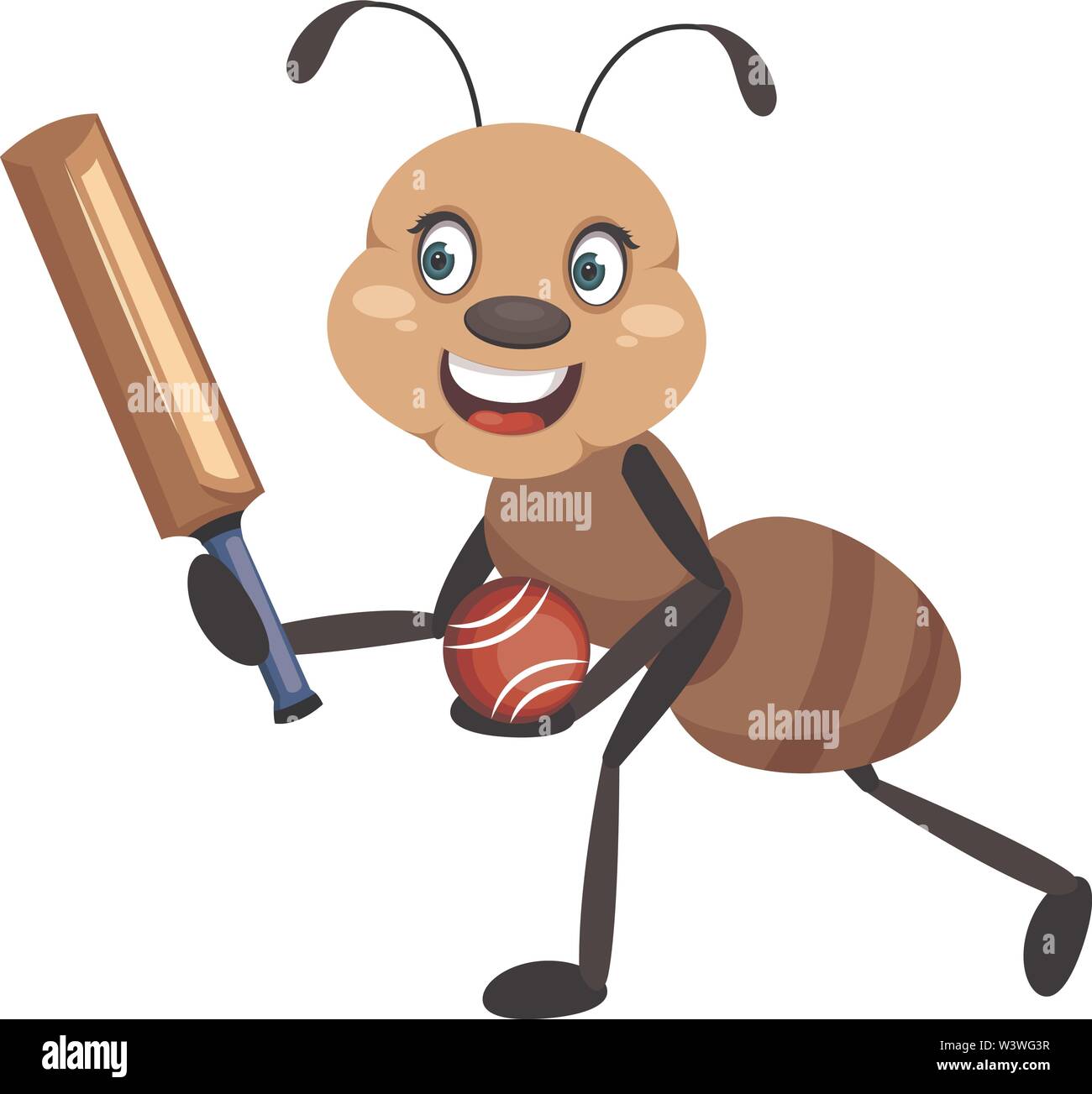 Ant with ball and bat, illustration, vector on white background Stock ...