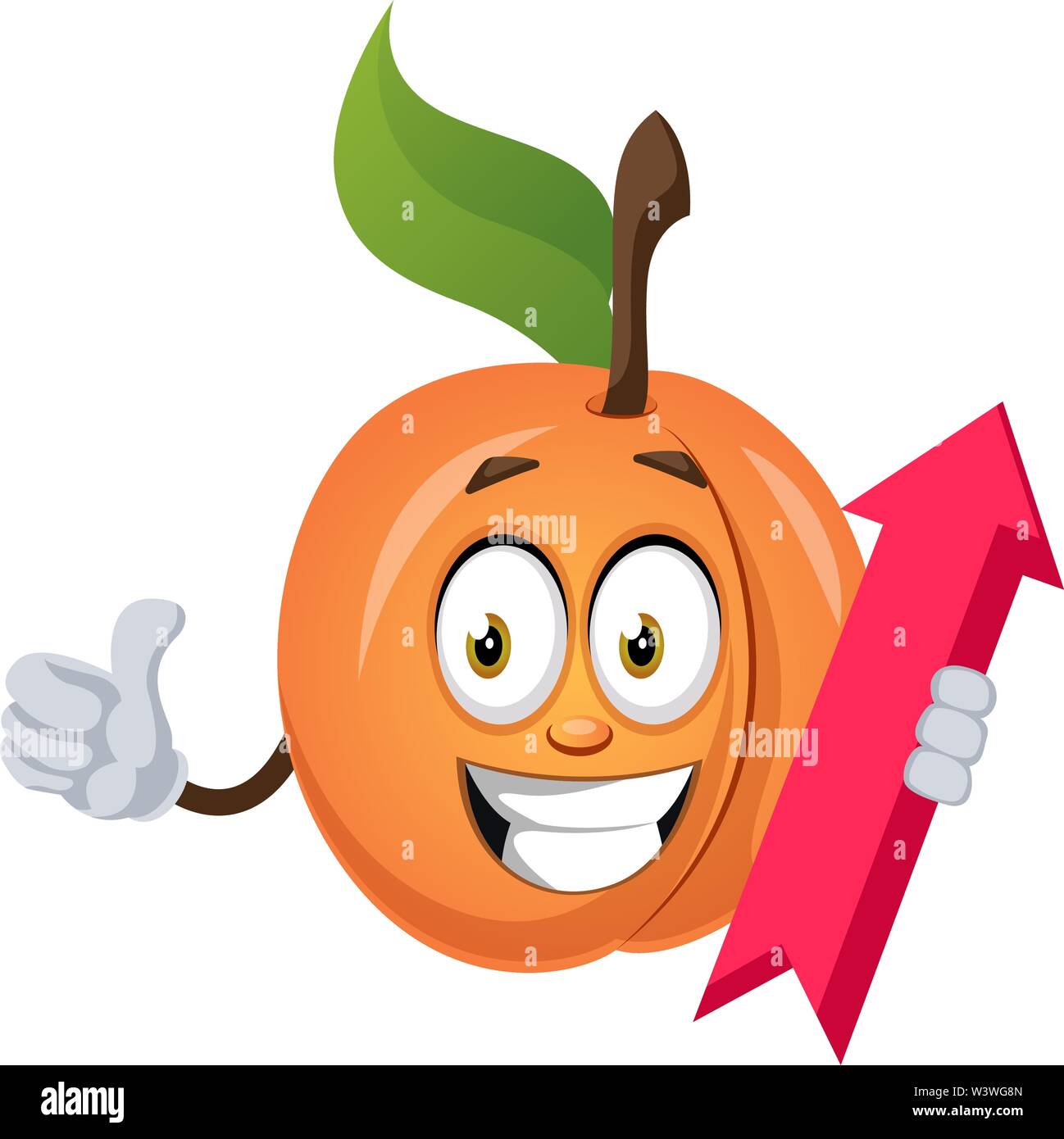 Apricot with arrow sign, illustration, vector on white background Stock ...