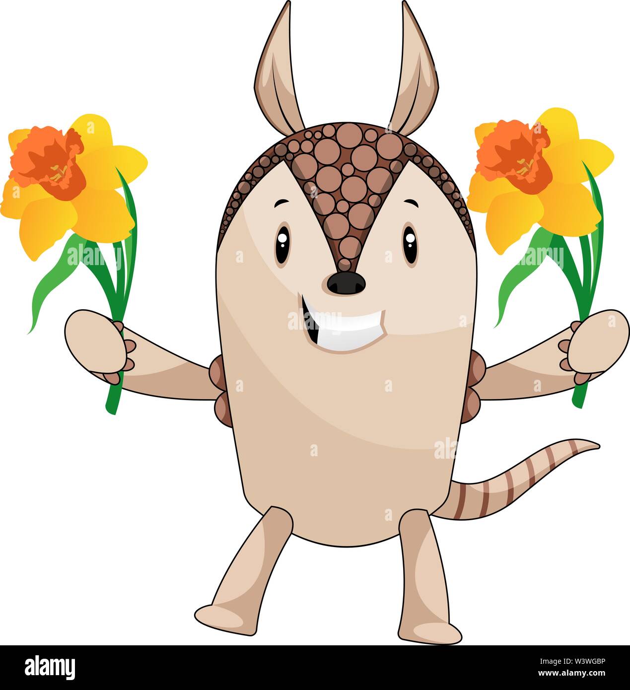Armadillo with flowers, illustration, vector on white background Stock ...