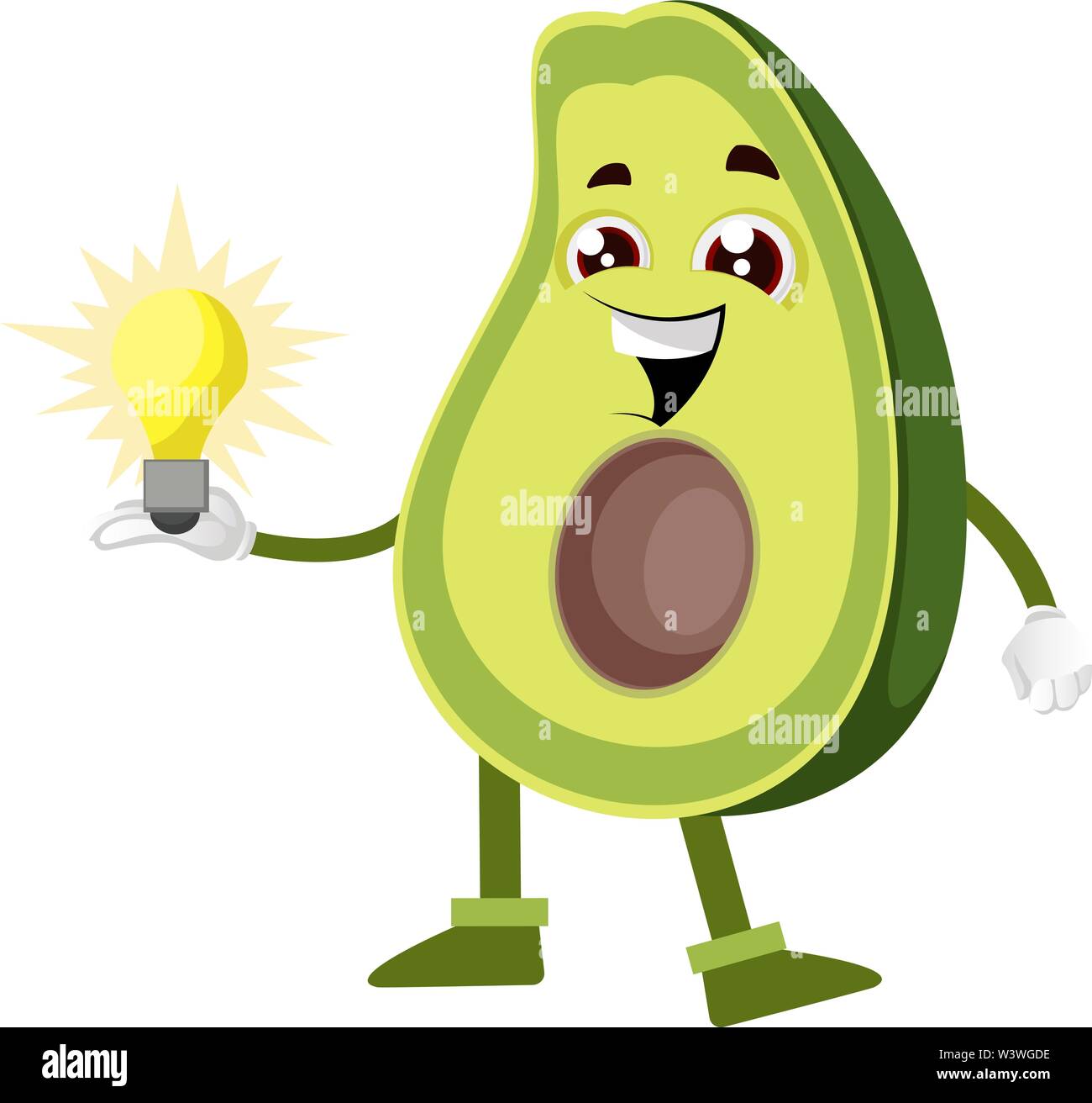 Avocado with lighting bulb, illustration, vector on white background ...