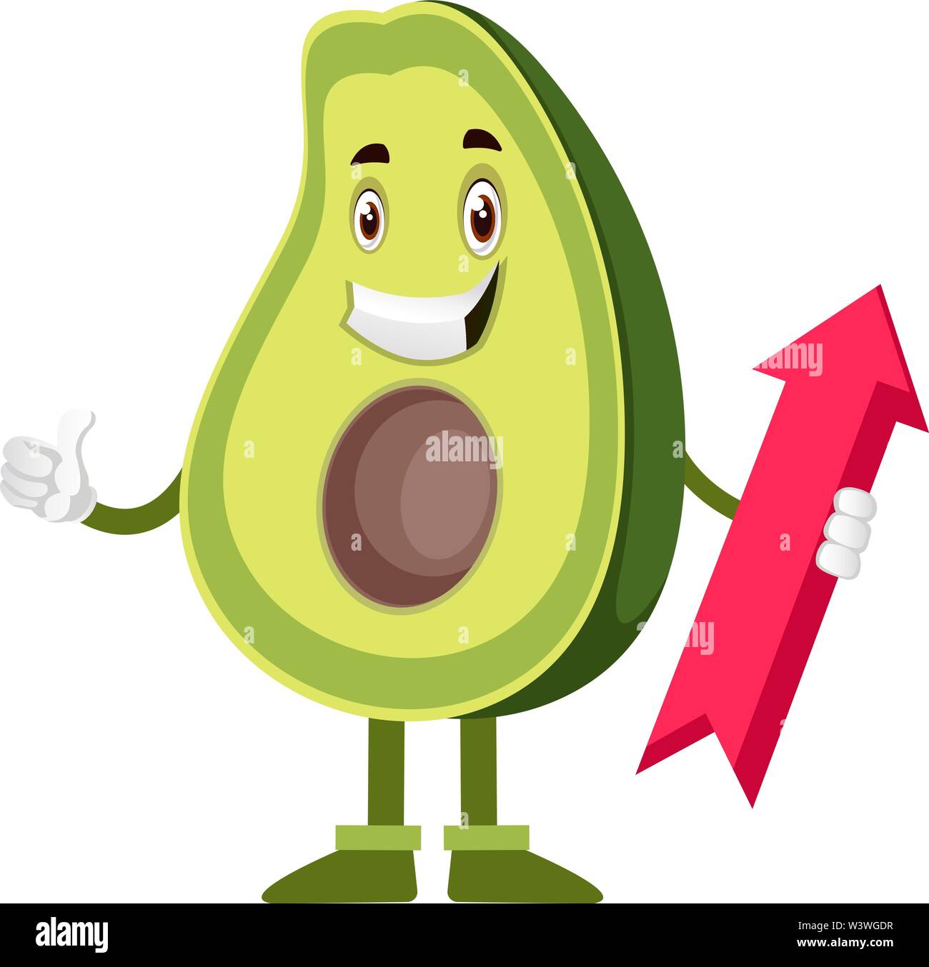 Avocado with arrow sign, illustration, vector on white background Stock ...