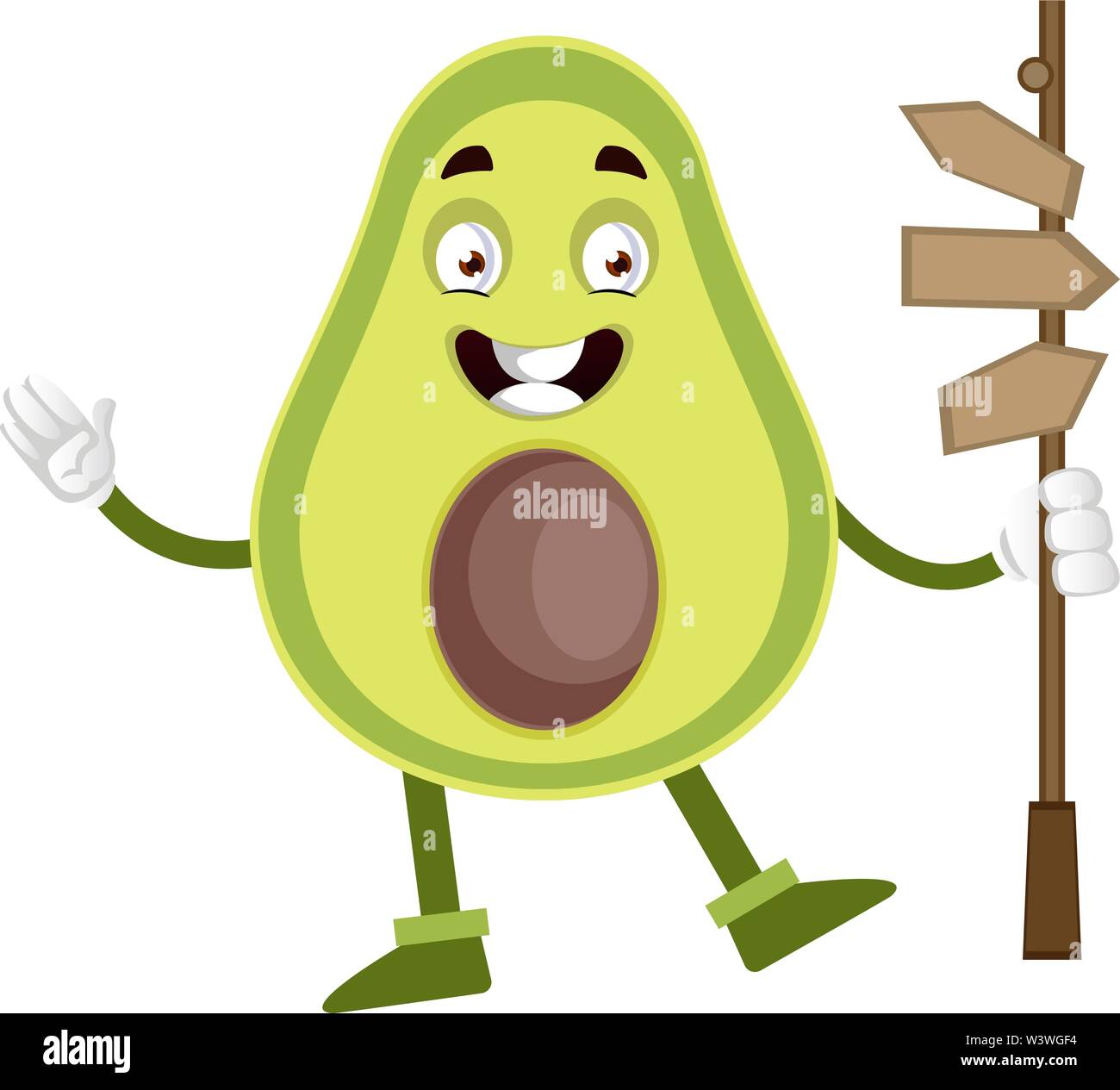 Avocado with road sign, illustration, vector on white background Stock ...
