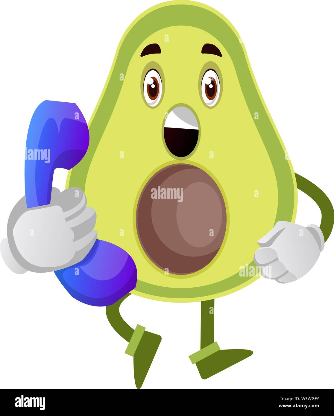 Avocado with telephone, illustration, vector on white background Stock ...