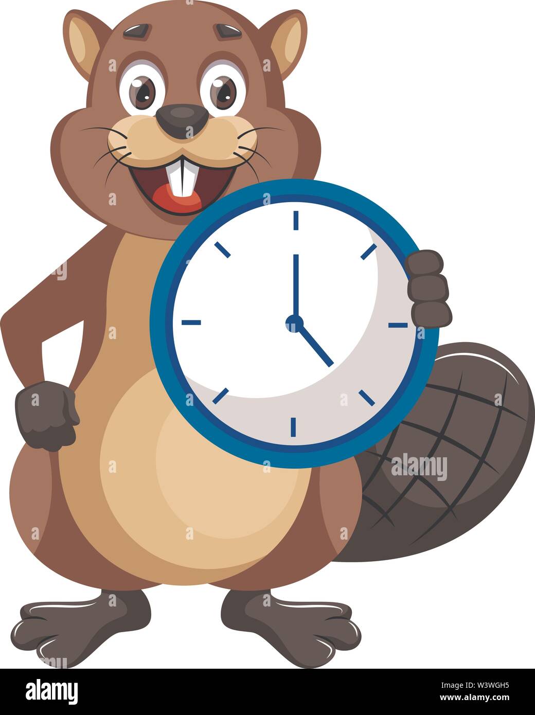 Beaver with clock, illustration, vector on white background Stock ...