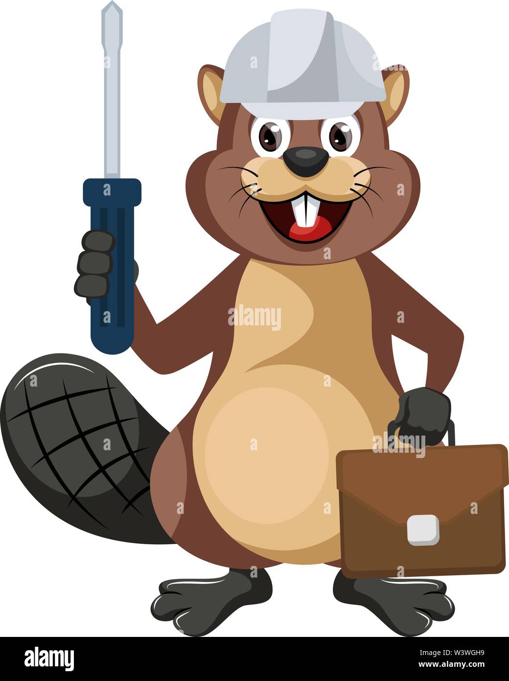 Beaver worker, illustration, vector on white background Stock Vector ...