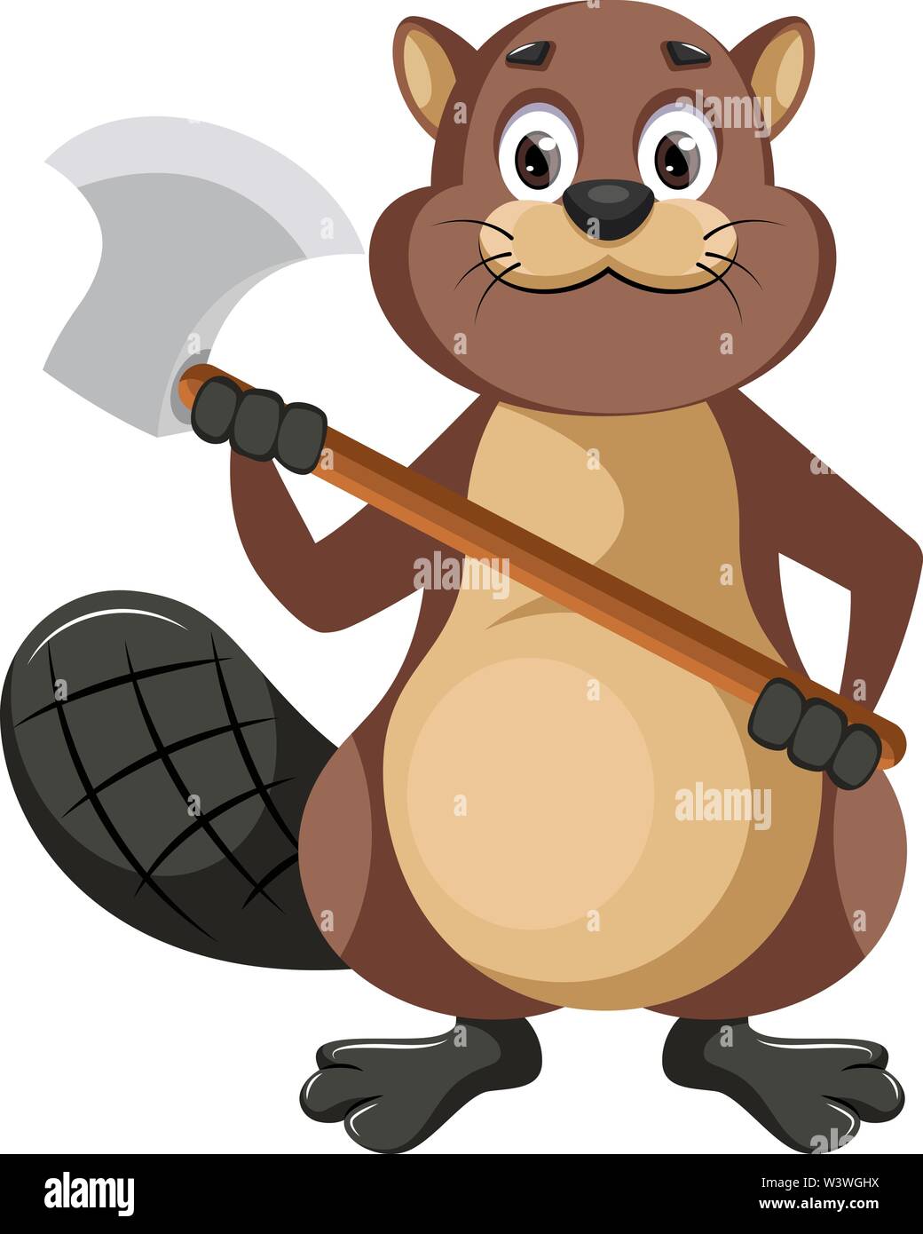 Beaver holding axe, illustration, vector on white background Stock ...