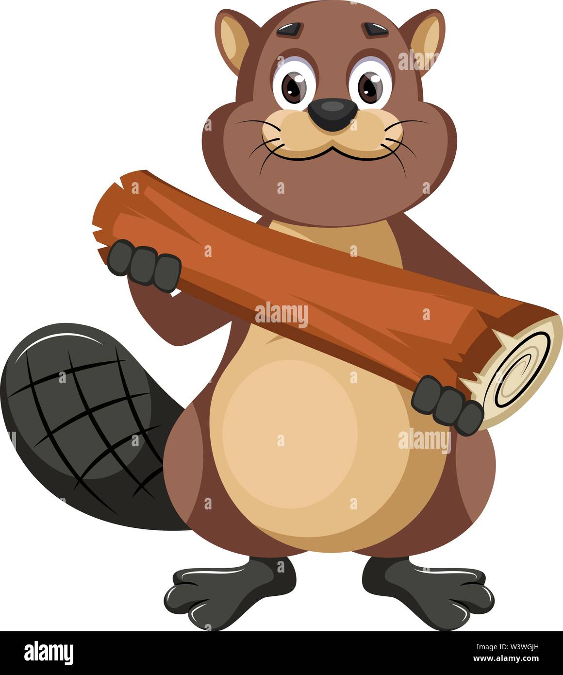 Beaver holding log, illustration, vector on white background Stock ...