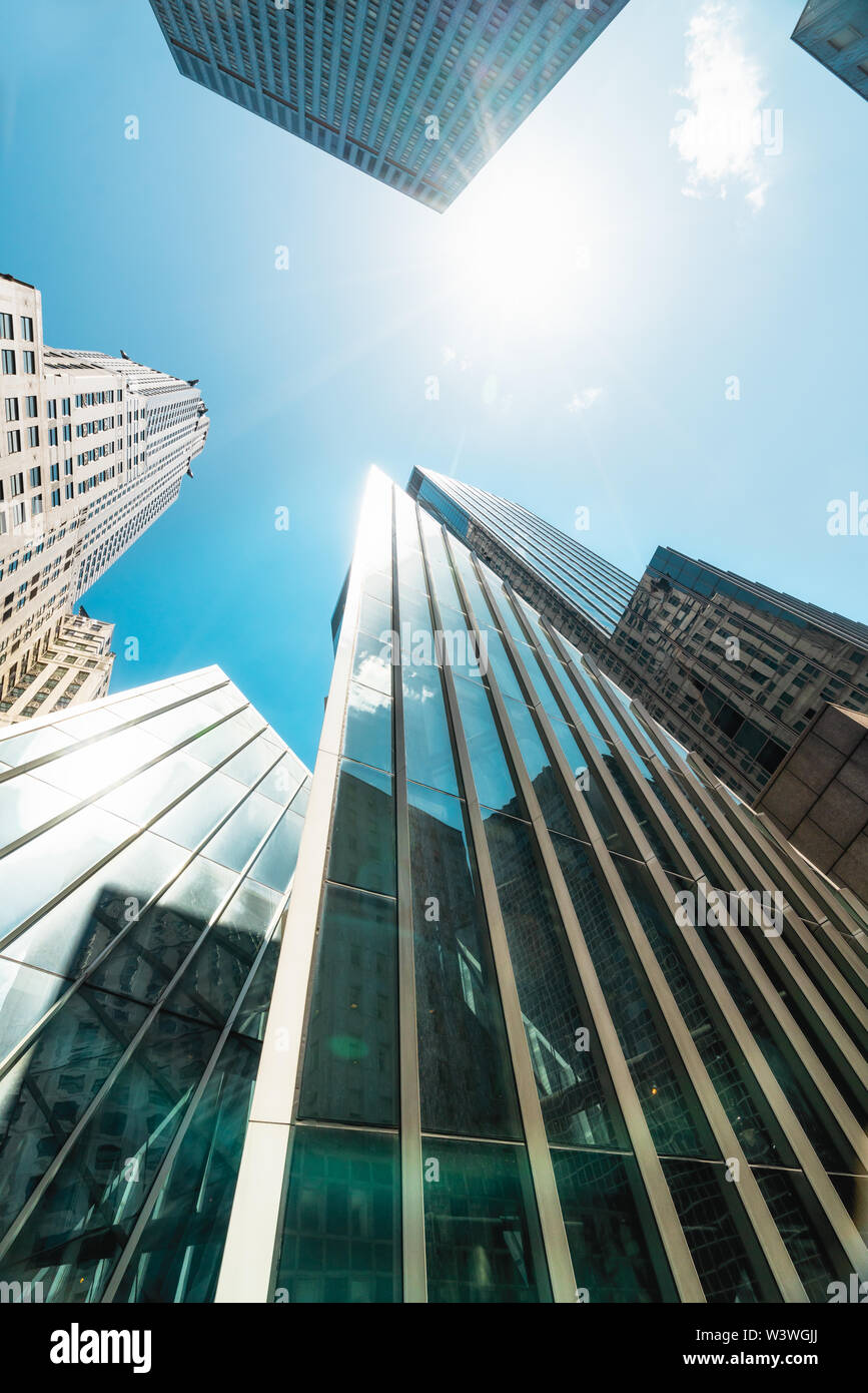 Modern Glass Buildings and Clear Bright Sky, Low Angle View, Vertical ...