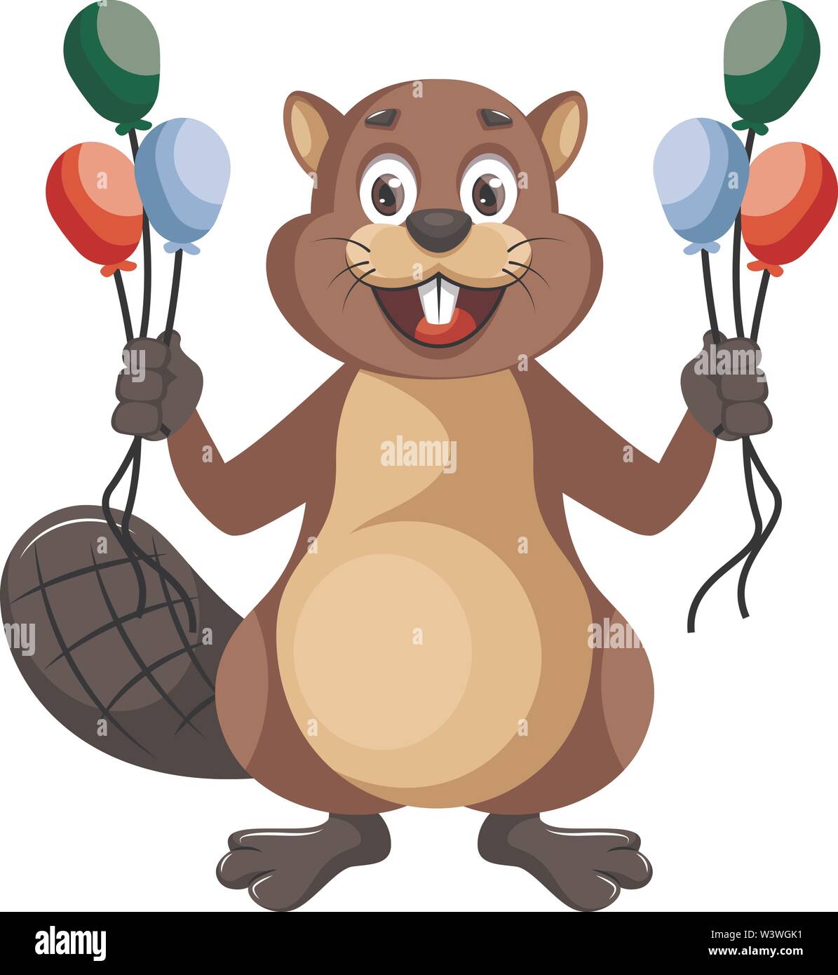 Beaver with balloons, illustration, vector on white background Stock ...