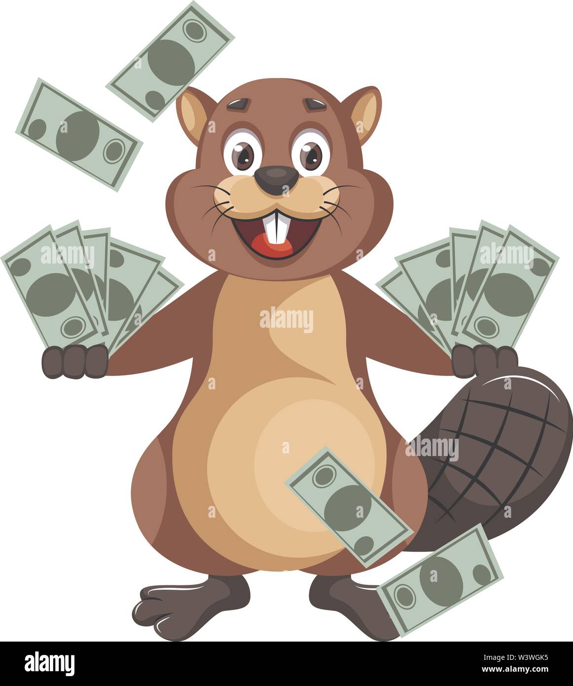 Beaver with money, illustration, vector on white background Stock ...