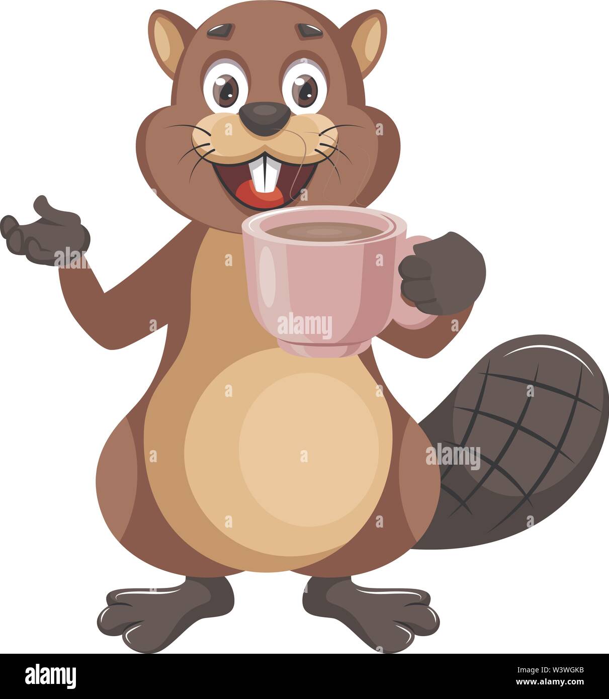 Beaver with cup of coffee, illustration, vector on white background ...