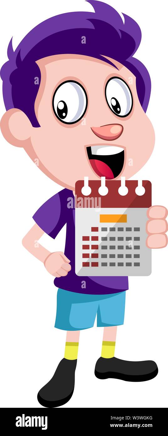 Boy holding calendar, illustration, vector on white background Stock ...